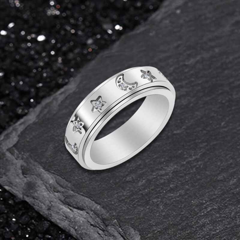 Simple Diamond-Set Star Moon Stainless Steel Spinner Ring – GTHIC