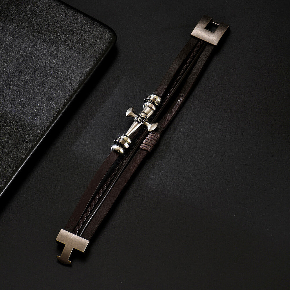 Skull Cross PU Leather Braided Biker Alloy Bracelet – GTHIC