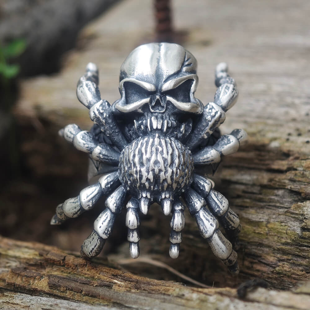 Skull Head Spider Sterling Silver Biker Ring – GTHIC