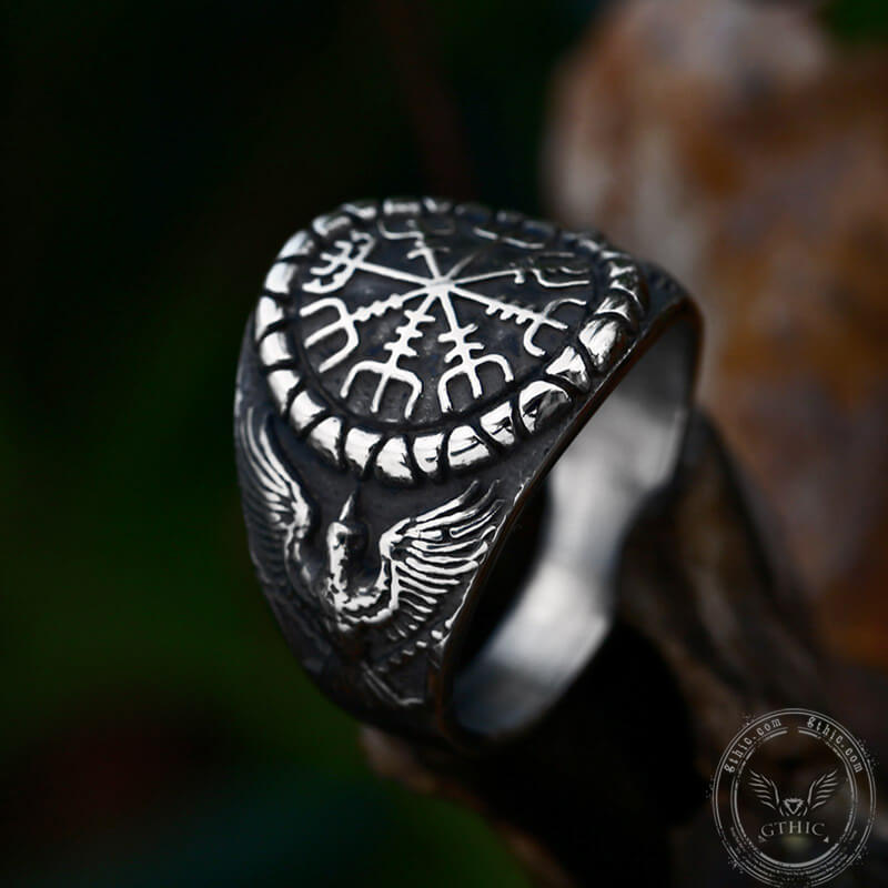 Vegvísir Raven Stainless Steel Viking Ring – GTHIC