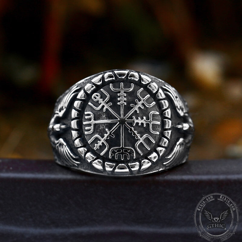 Vegvísir Raven Stainless Steel Viking Ring – GTHIC