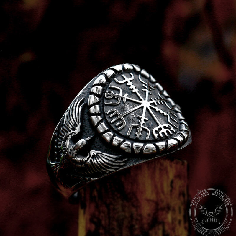 Vegvísir Raven Stainless Steel Viking Ring – GTHIC
