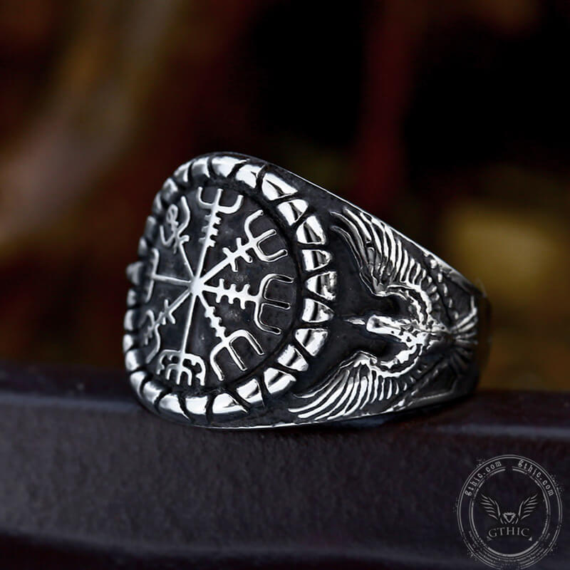 Vegvísir Raven Stainless Steel Viking Ring – GTHIC