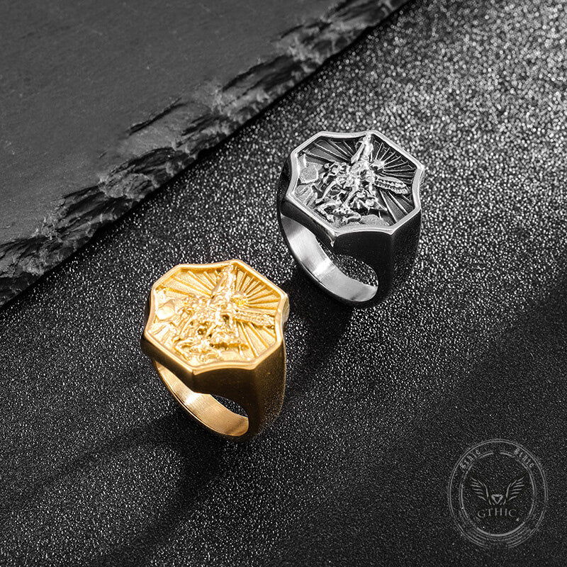 Vintage Archangel Saint Michael Stainless Steel Ring – GTHIC