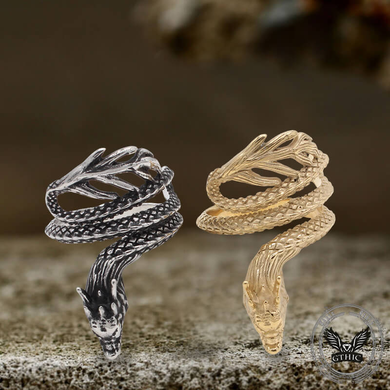 Vintage Coiled Chinese Dragon Stainless Steel Ring – GTHIC