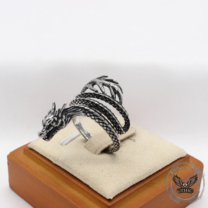 Vintage Coiled Chinese Dragon Stainless Steel Ring – GTHIC