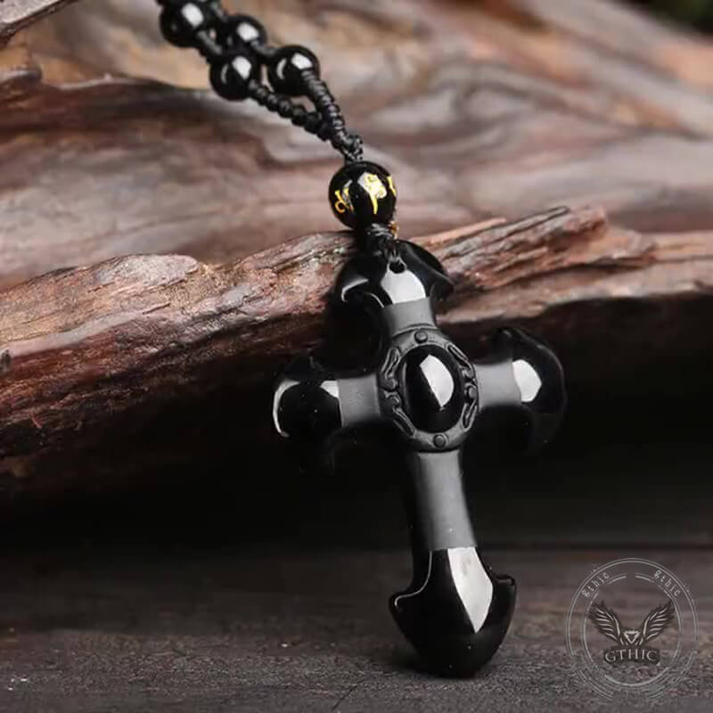 Vintage Cross Obsidian Frosted Pendant – GTHIC