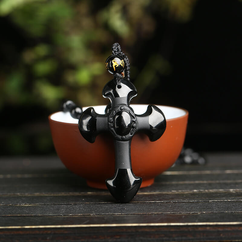 Vintage Cross Obsidian Frosted Pendant – GTHIC