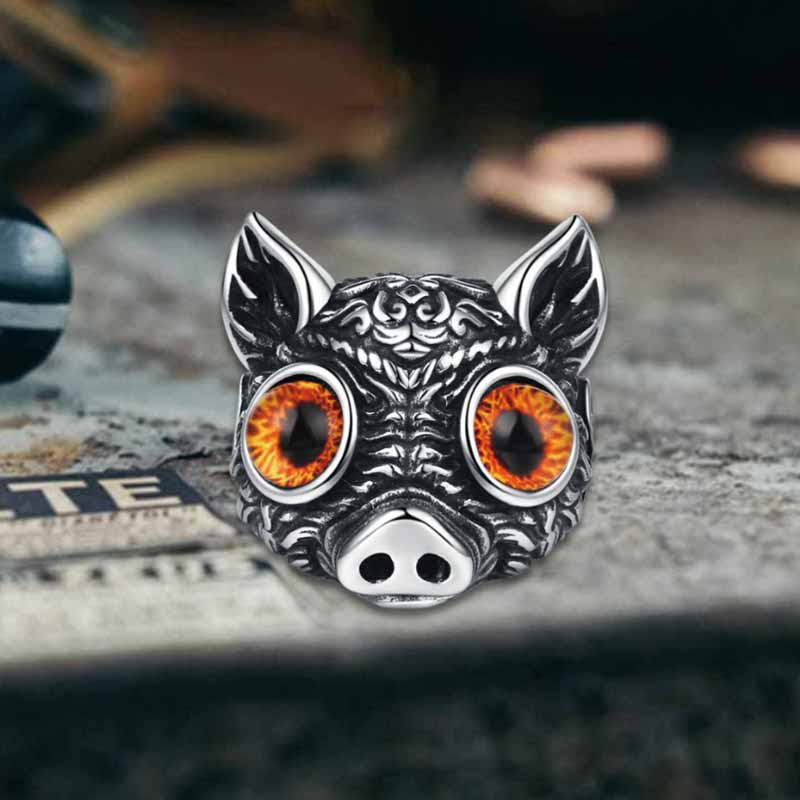 Vintage Devil Eye Gem Piglet Stainless Steel Ring – GTHIC