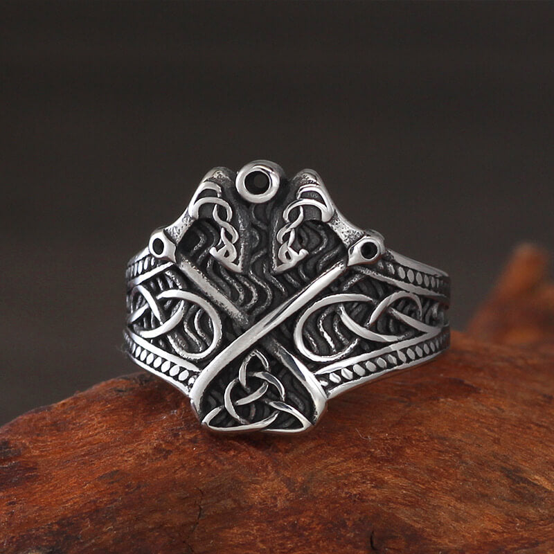 Vintage Double Axe Celtic Knot Stainless Steel Viking Ring – GTHIC