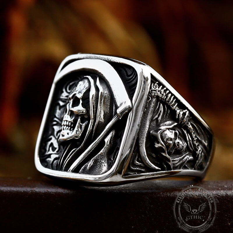 Vintage Grim Reaper Skull Stainless Steel Square Ring – GTHIC