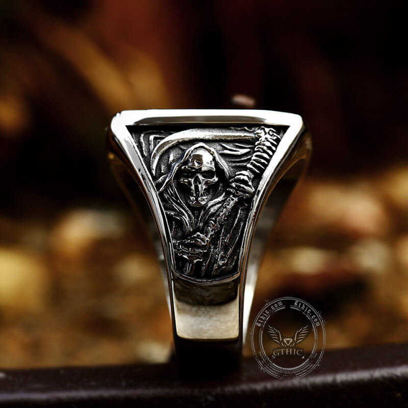 Vintage Grim Reaper Skull Stainless Steel Square Ring – GTHIC