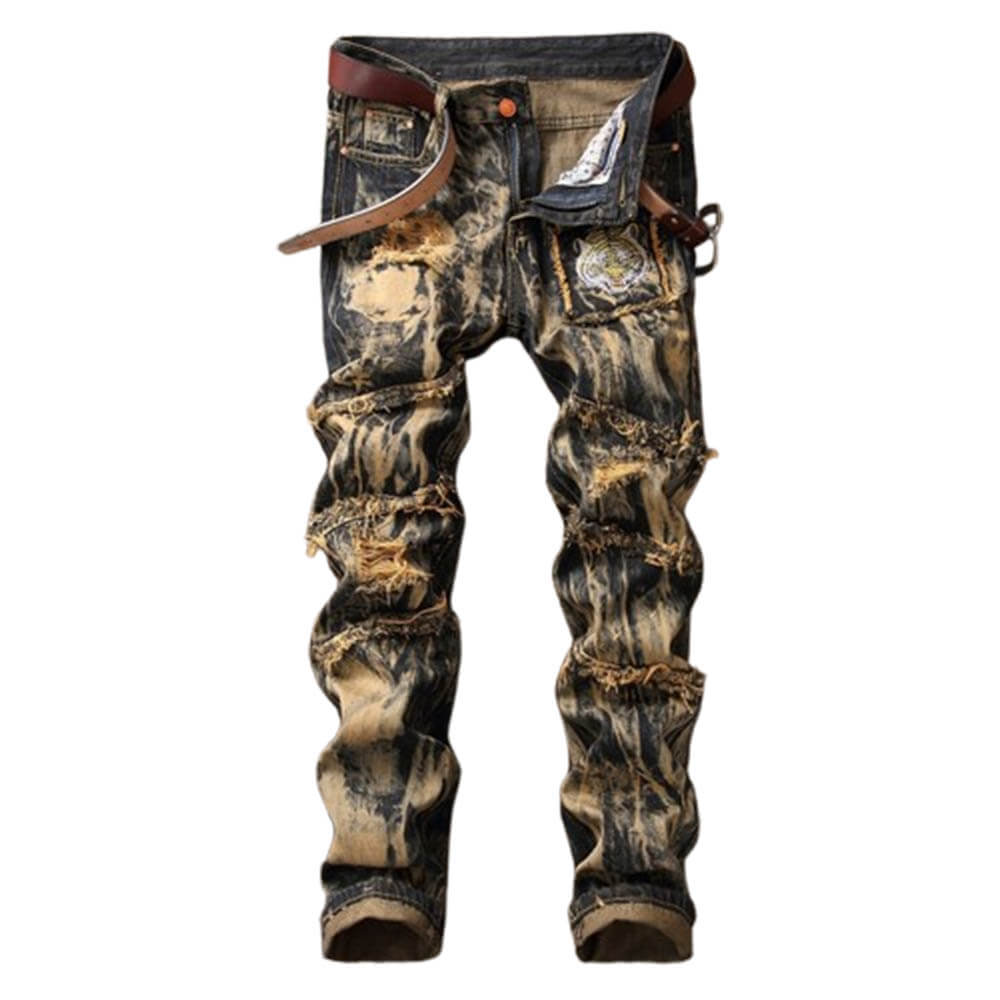 Vintage Ripped Tiger Head Embroidered Straight Jeans – GTHIC