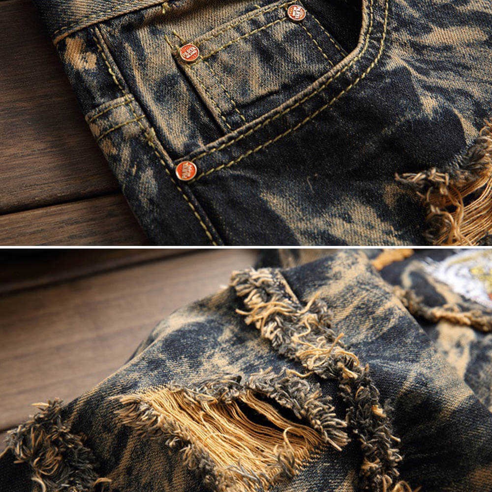 Vintage Ripped Tiger Head Embroidered Straight Jeans – GTHIC