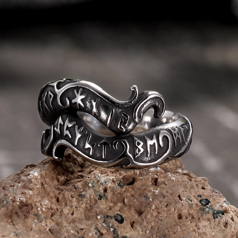 Vintage Rune Symbol Serpent Stainless Steel Viking Ring – GTHIC