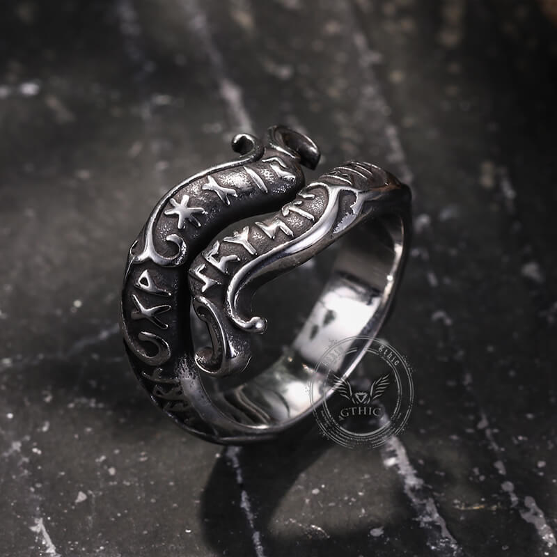 Vintage Rune Symbol Serpent Stainless Steel Viking Ring – GTHIC