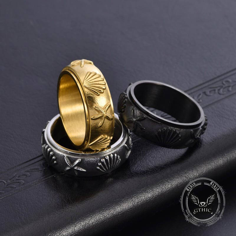 Vintage Shell Starfish Stainless Steel Spinner Ring – GTHIC