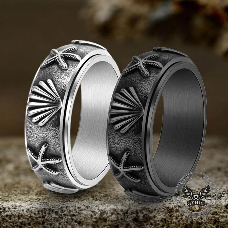 Vintage Shell Starfish Stainless Steel Spinner Ring – GTHIC