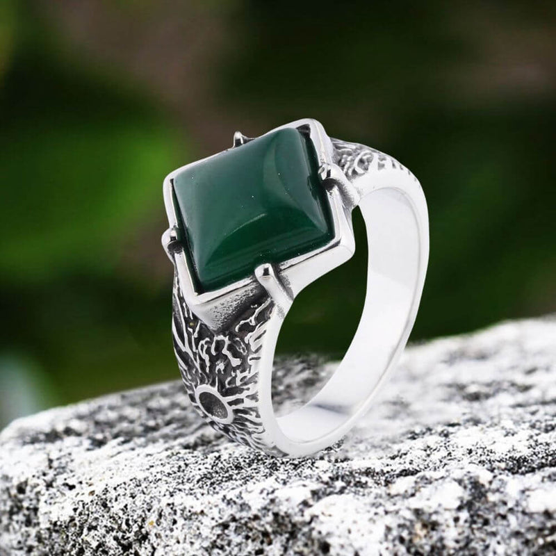 square shape green stone ring