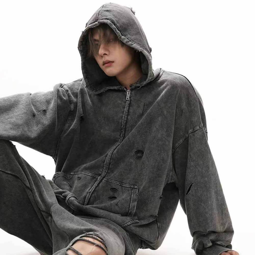 Vintage Street Washed Ripped Hooded Jacket And Pants – GTHIC