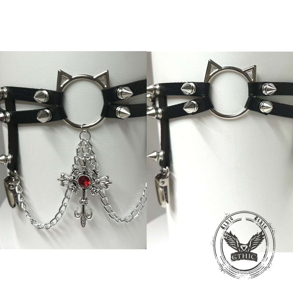 Y2K Cat Chain Leather Rivet Adjustable Strap Thigh Ring – GTHIC
