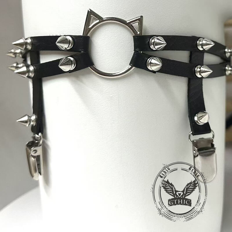 Y2K Cat Chain Leather Rivet Adjustable Strap Thigh Ring – GTHIC