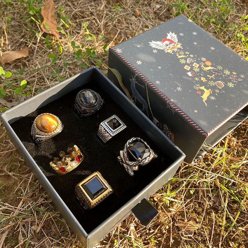 6 Pcs Stainless Steel Gemstone Rings Set – GTHIC