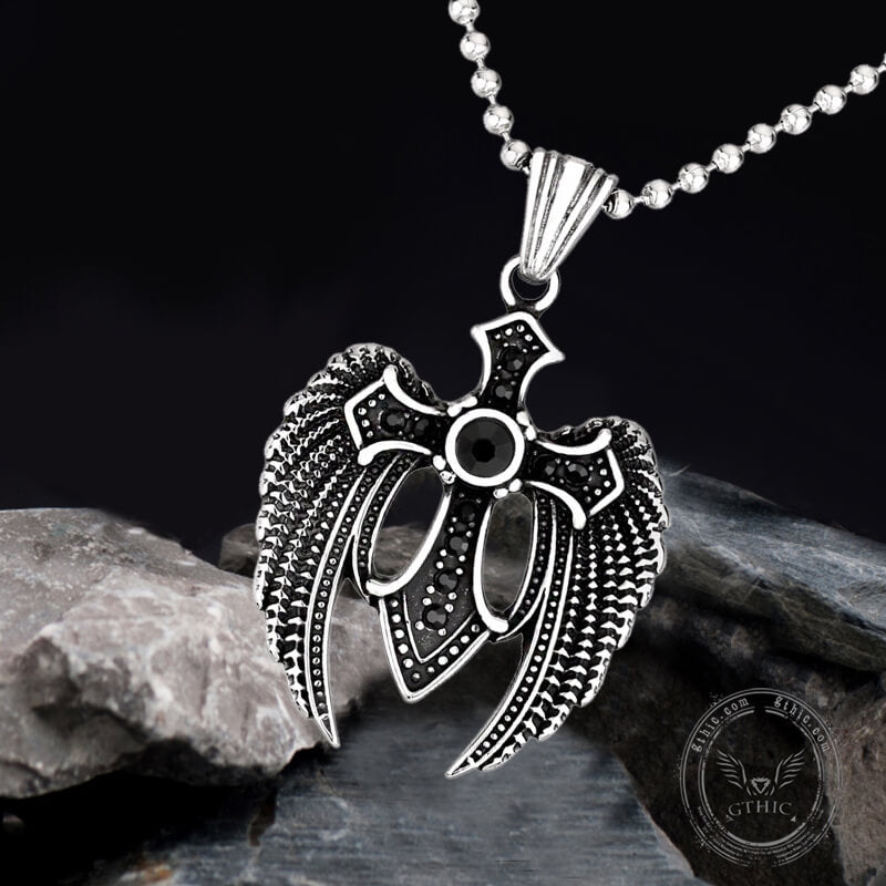 Fallen Angel Wings Stainless Steel Gem Pendant – GTHIC